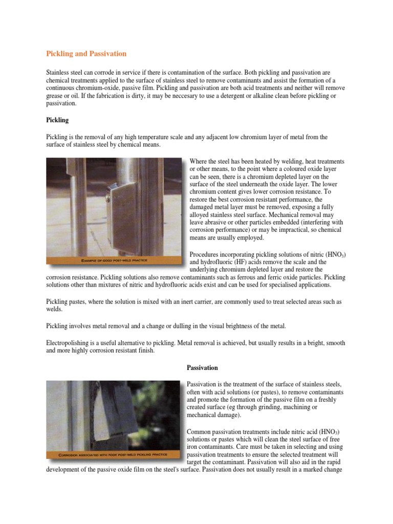 Pickling and Passivation | PDF | Corrosion | Stainless Steel