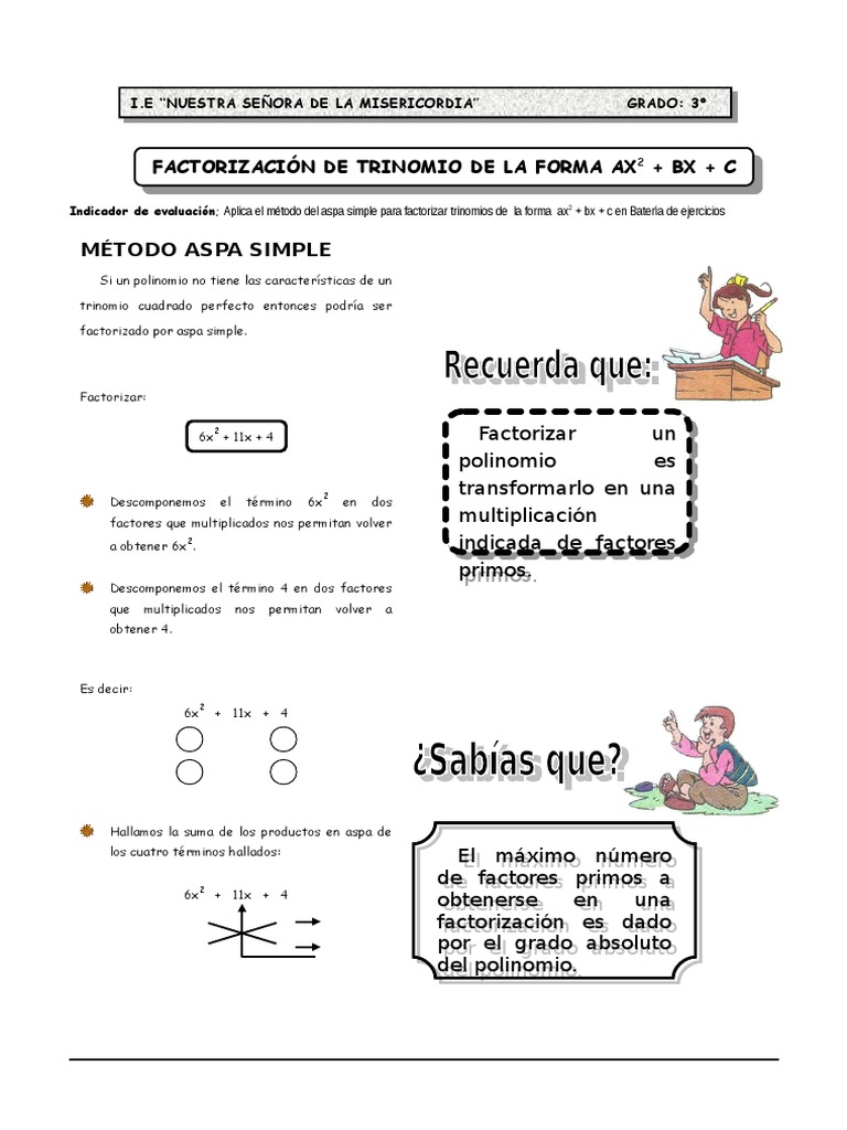 Factorización por Método de Aspa Simple | PDF | Factorización ...