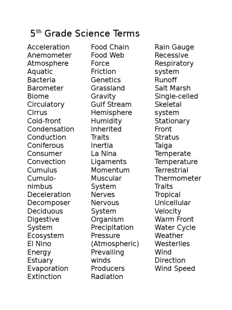 5th Grade Science Terms | PDF