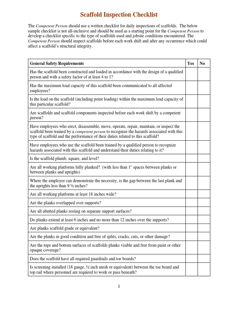 Scaffold Inspection Checklist | PDF | Scaffolding | Nature