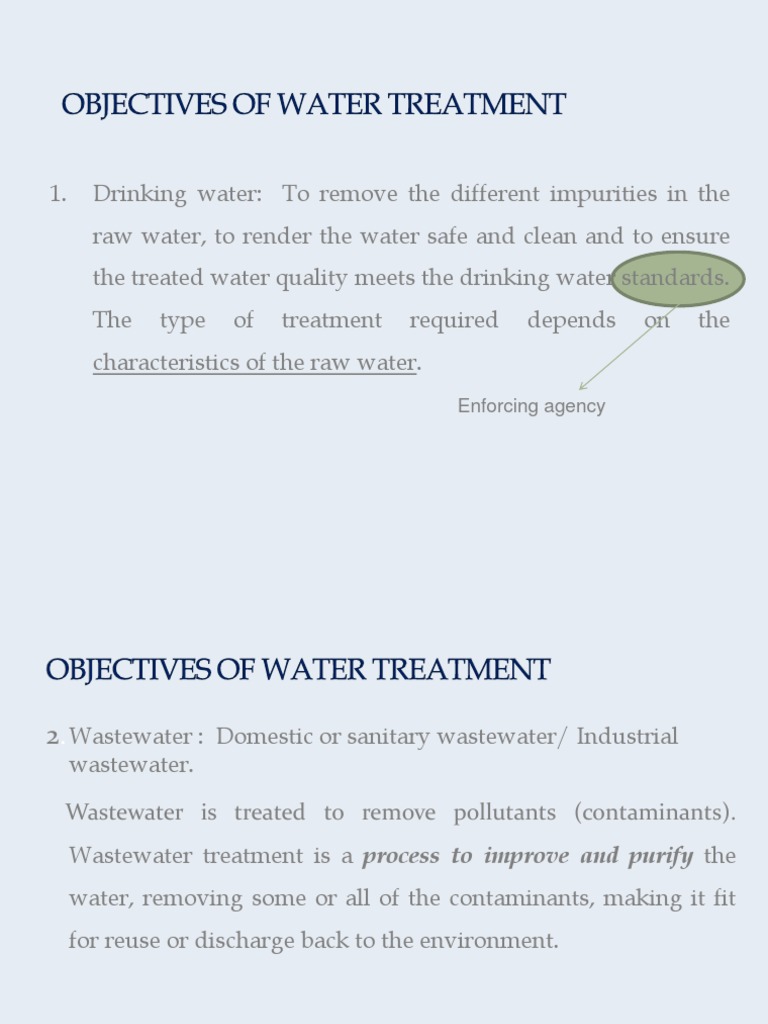 Objectives of Water Treatment | PDF