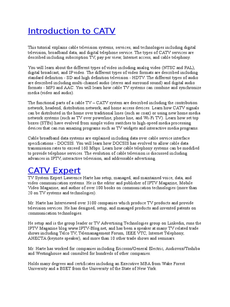 Introduction To CATV | PDF | Cable Television | Set Top Box