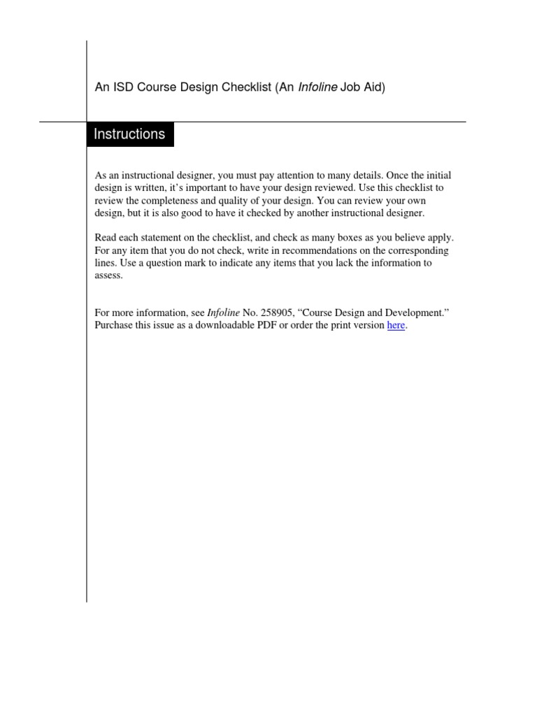 Course Design Checklist | PDF | Facilitator | Instructional Design