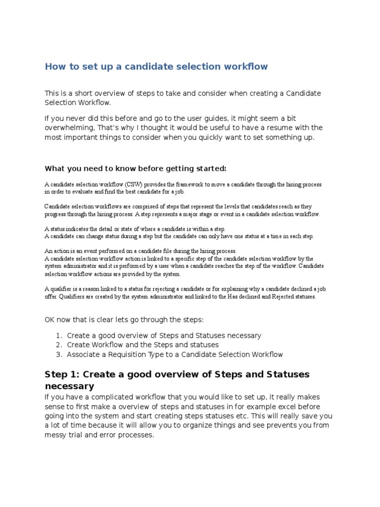 Setting Up Candidate Selection Workflows | PDF | Workflow | Software