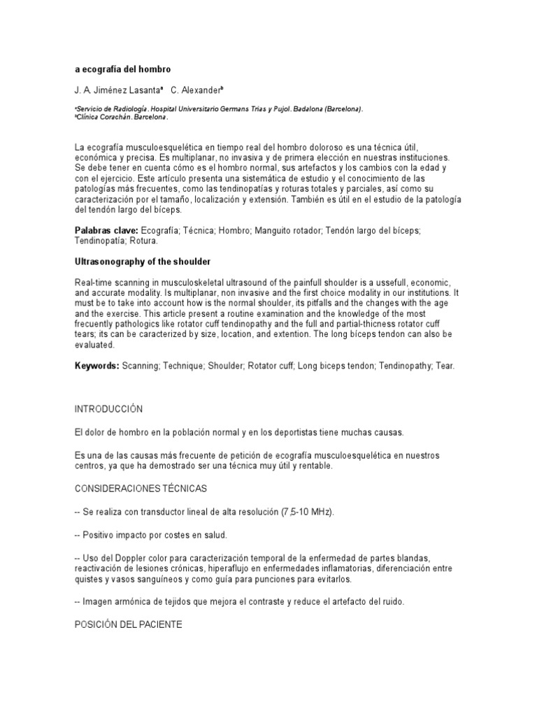 Ecografia de Hombro | PDF | Codo | Sistema musculoesquelético