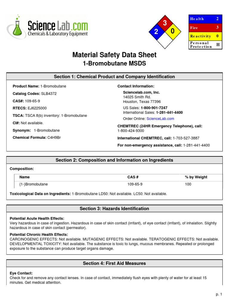Msds Bromobutanol | PDF | Toxicity | Flammability