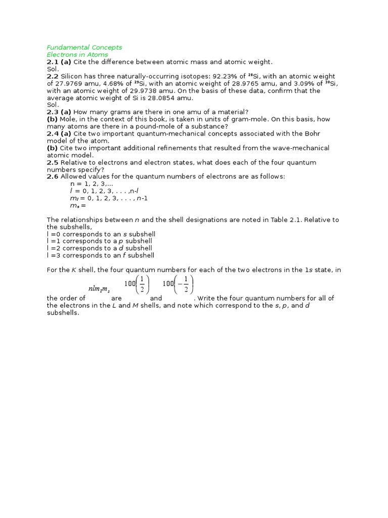 Fundamental Concepts Electrons in Atoms: M NLM | PDF