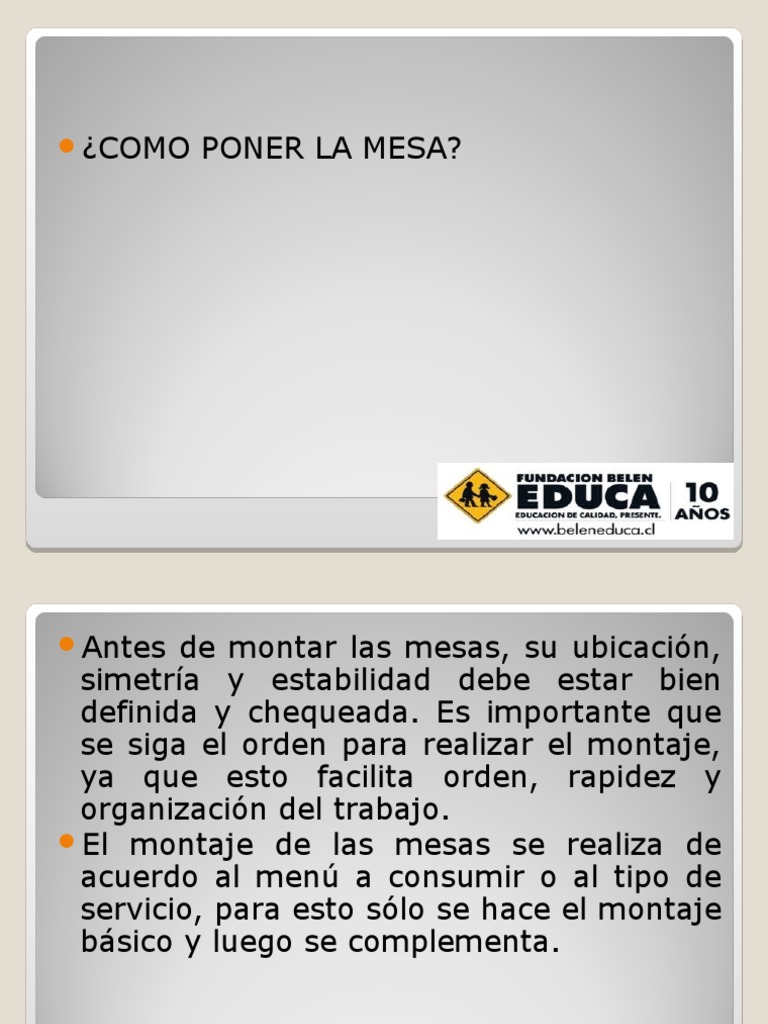 03 - Power Point Montaje de Mesa | PDF | Cuchillería | Cocinando