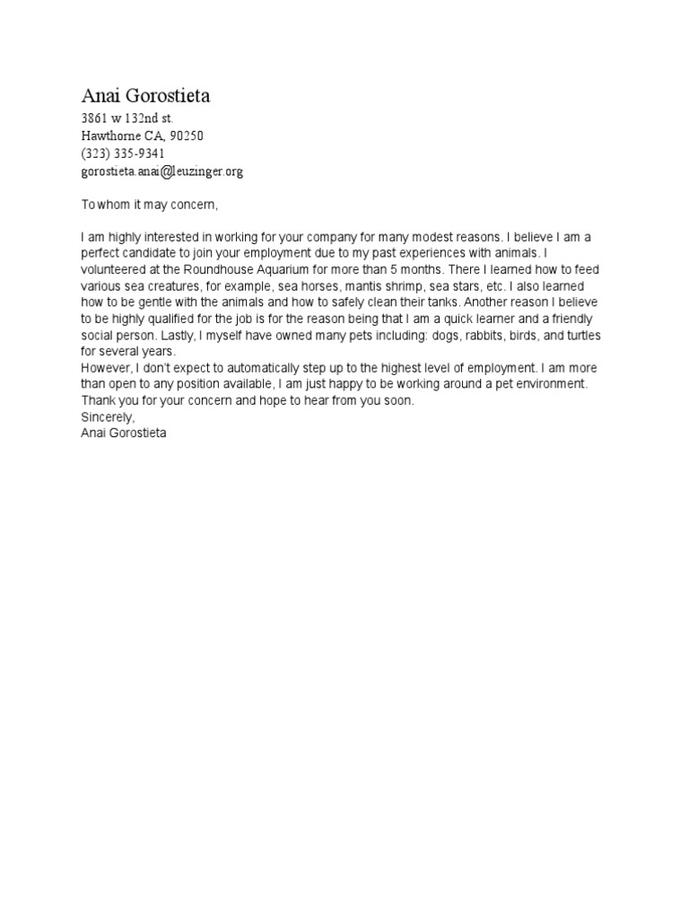 Application for Animal Care Position | PDF