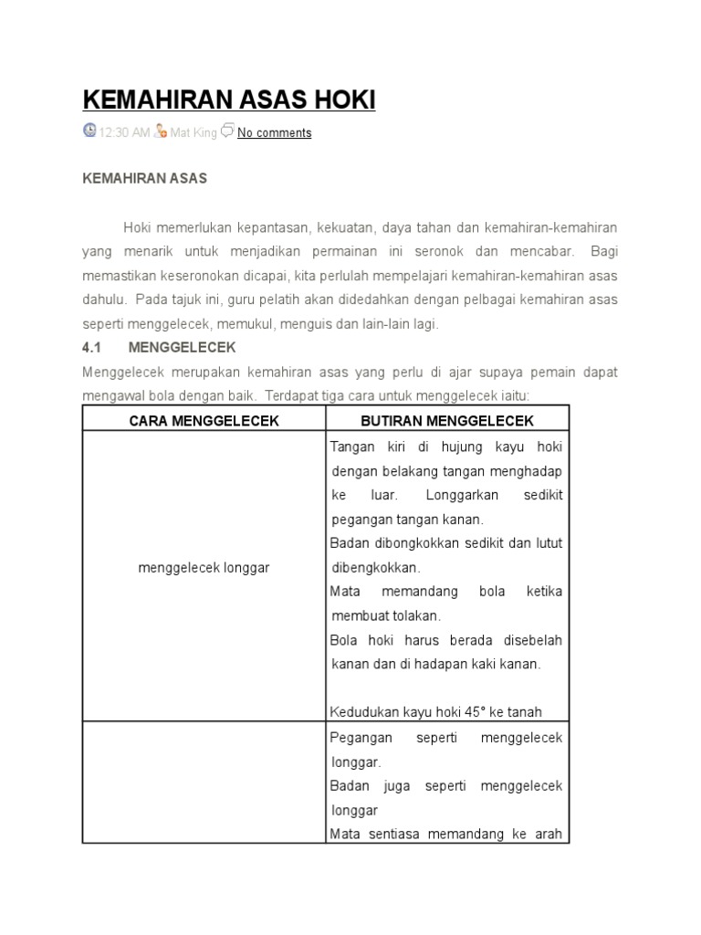 Kemahiran Asas Hoki | PDF