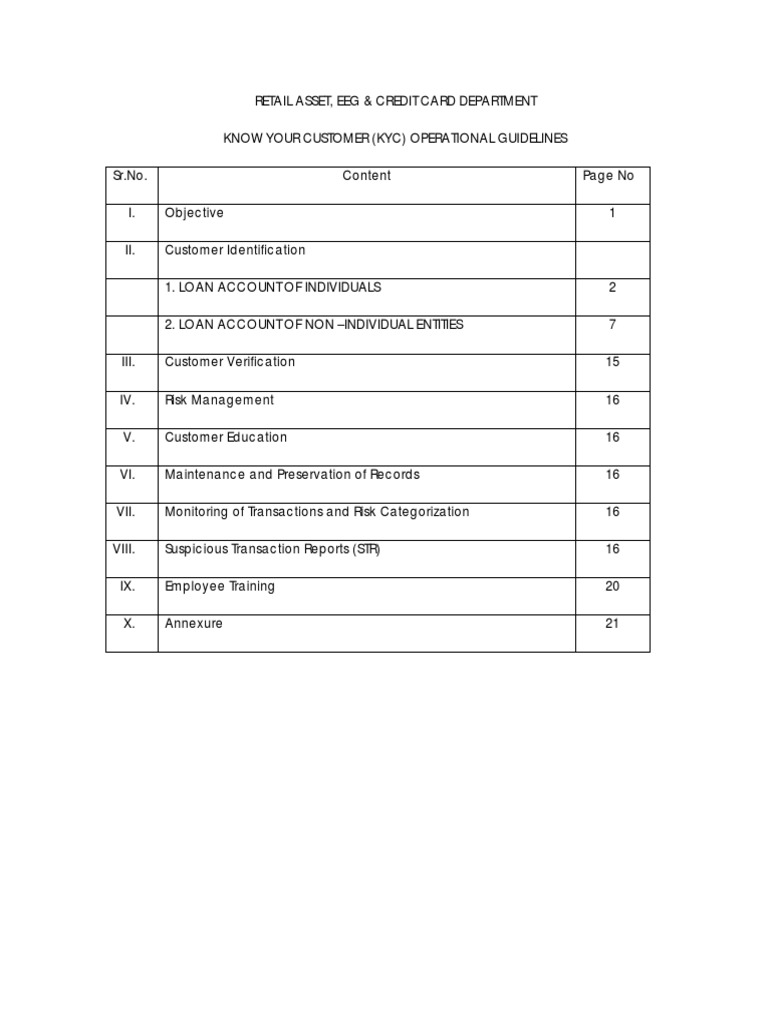 KYC Operational Guidelines | PDF | Identity Document | Financial ...