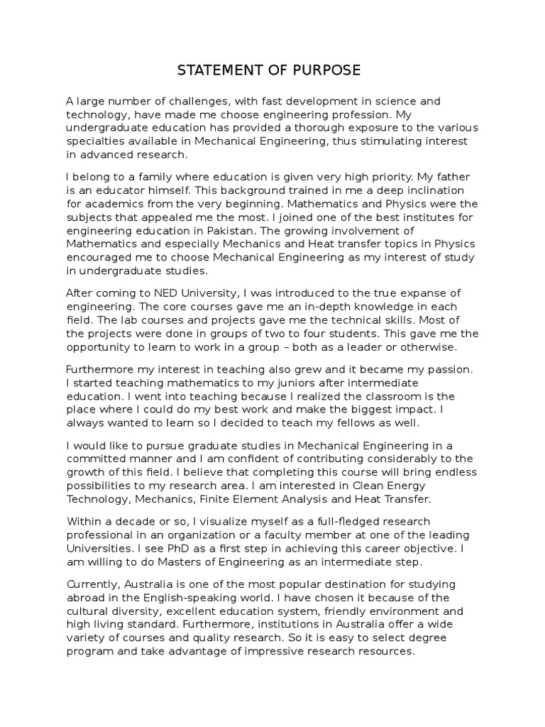 Sop | PDF | Engineering | Mechanical Engineering