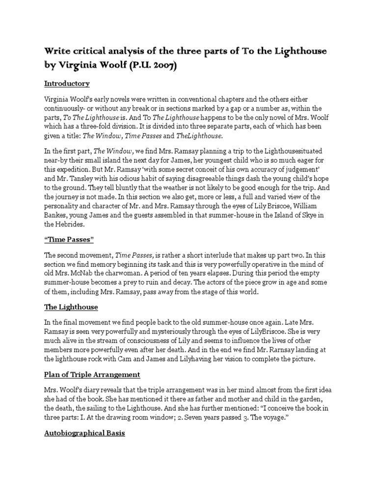 Critical Analysis of To the Lighthouse Parts | PDF | To The Lighthouse ...