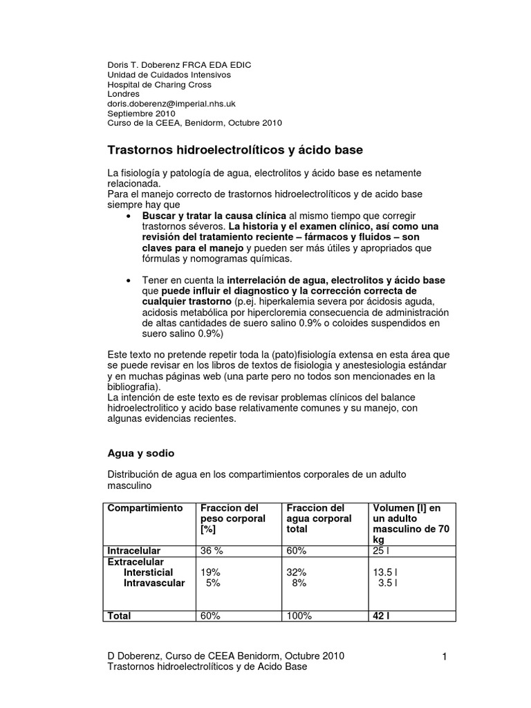Clase 1 - Alteraciones Hidroelectrolíticas y Acidobase PDF | PDF | Sodio | Potasio