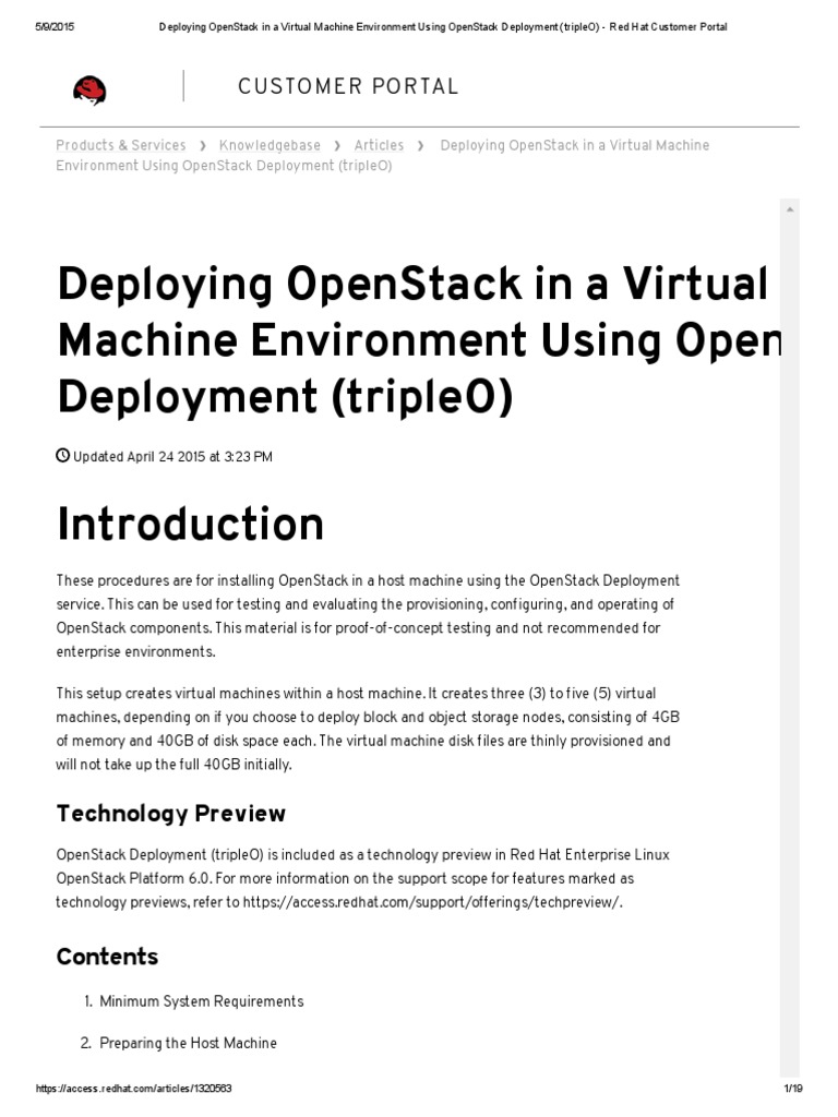 Deploying OpenStack in A Virtual Machine Environment Using OpenStack Deployment (TripleO) - Red ...