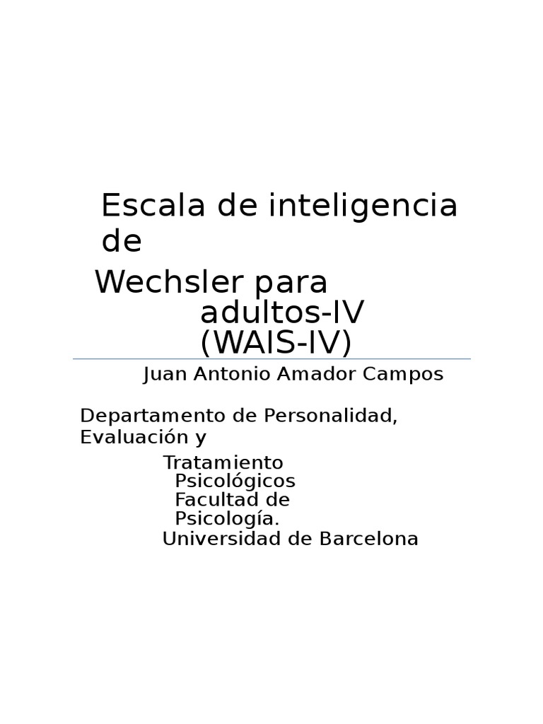 Escala de Inteligencia de Wechsler Para Adultos-WAIS-IV | Cociente de ...