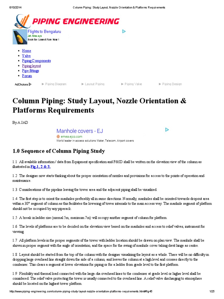Column Piping Nozzle Orientation & Platforms Requirements | PDF | Pump ...