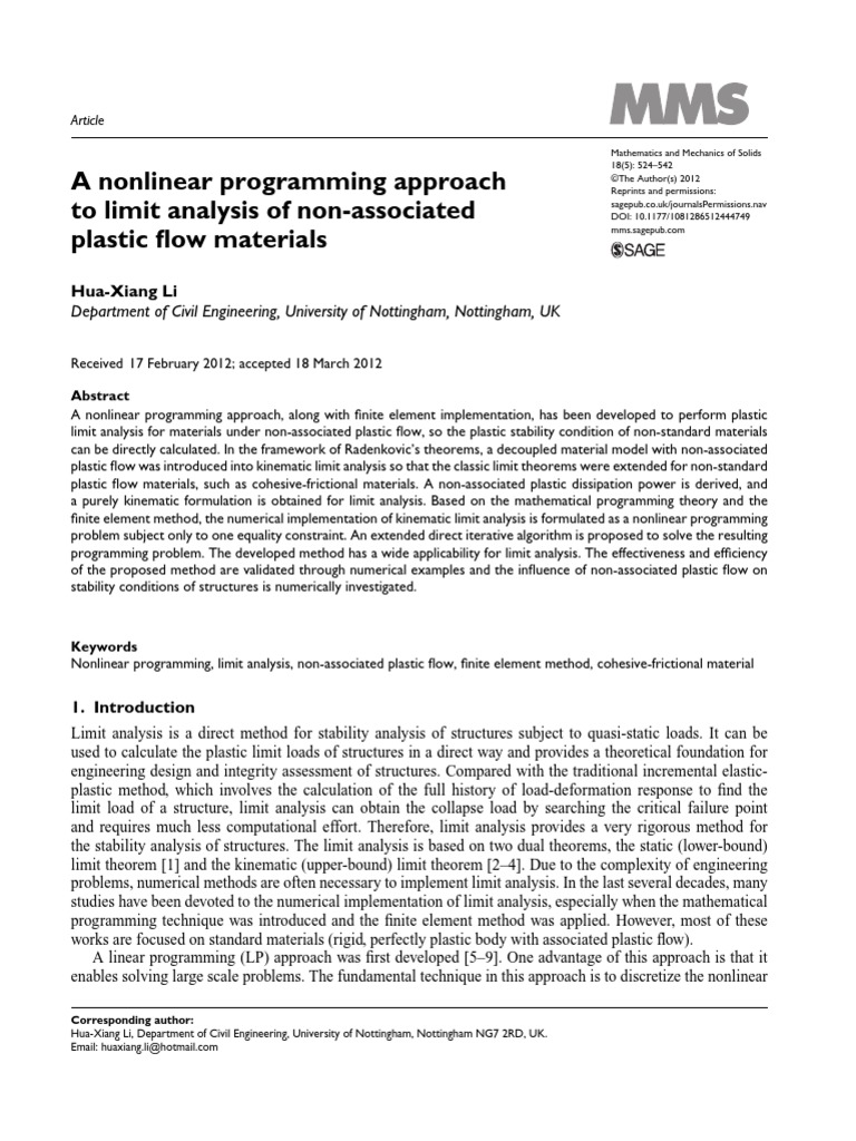 Li - Limit Analysis of Materials With Non-Associated Flow | Download Free PDF | Numerical ...