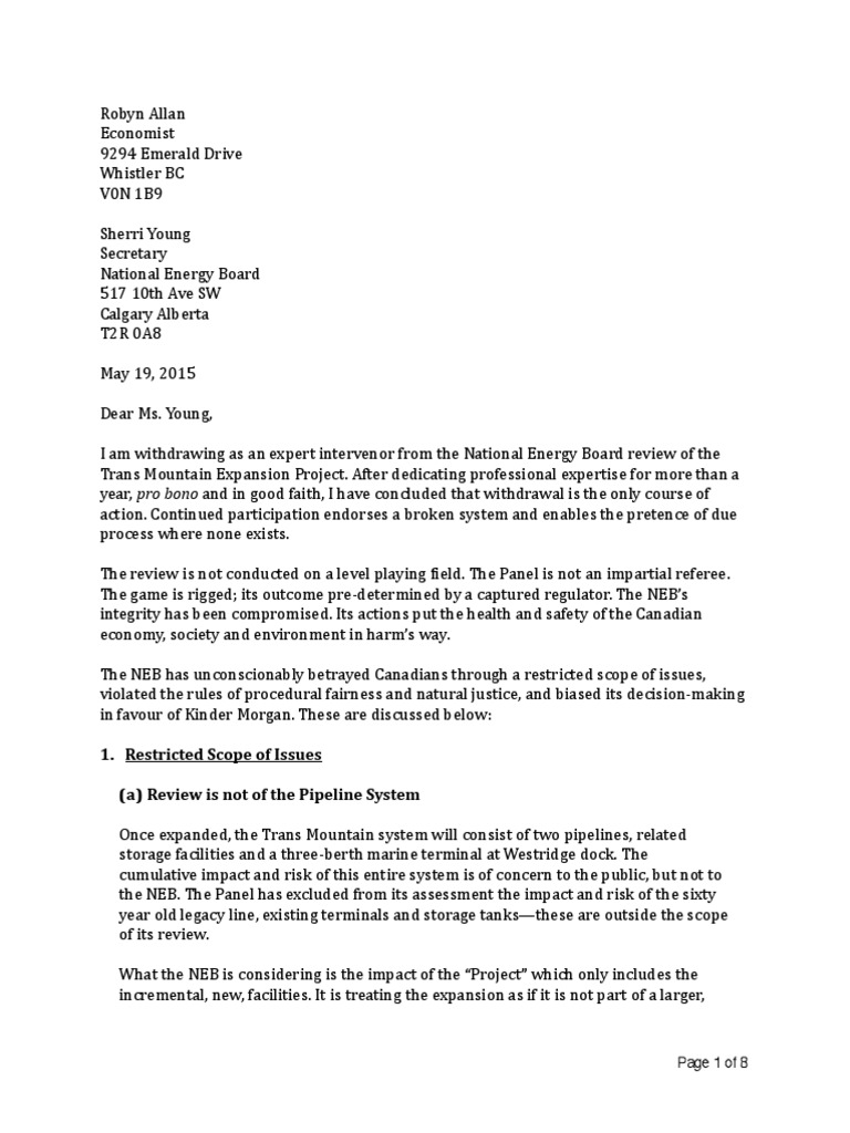 Robyn Allan Withdrawal Letter NEB May 19, 2015 | PDF | Energy And ...