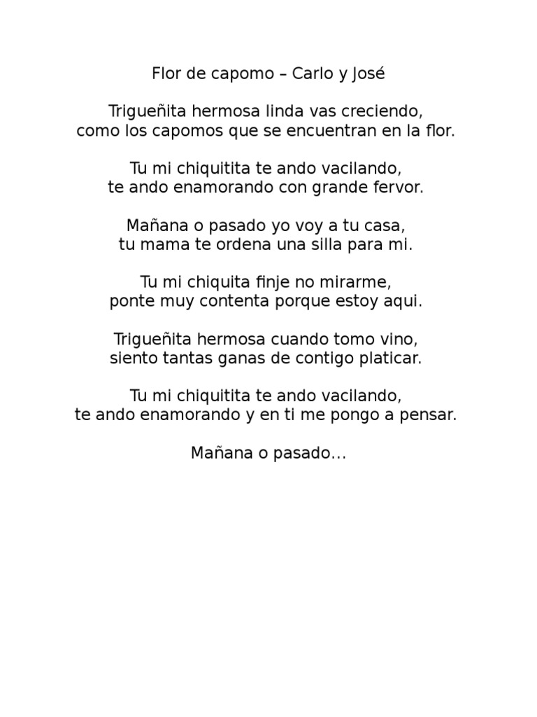 Letra de Flor de Capomo - Carlo y Jose | Música pop | Música grabada