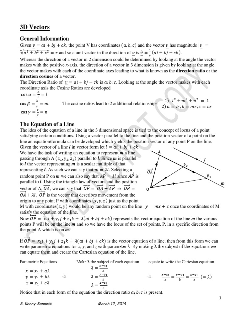 3D Vectors Notes - CAPE | PDF | Plane (Geometry) | Euclidean Vector