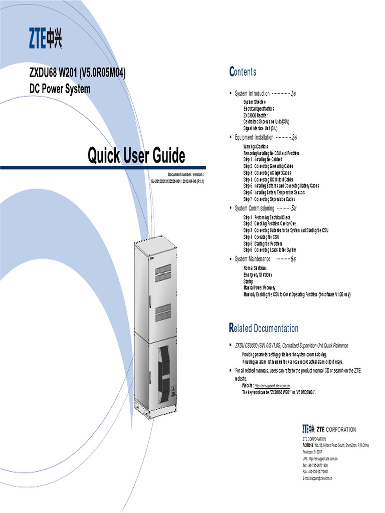 ZTE 1 ZXDU68 W201 (V5.0R05M04) DC Power System Quick User Guide ...