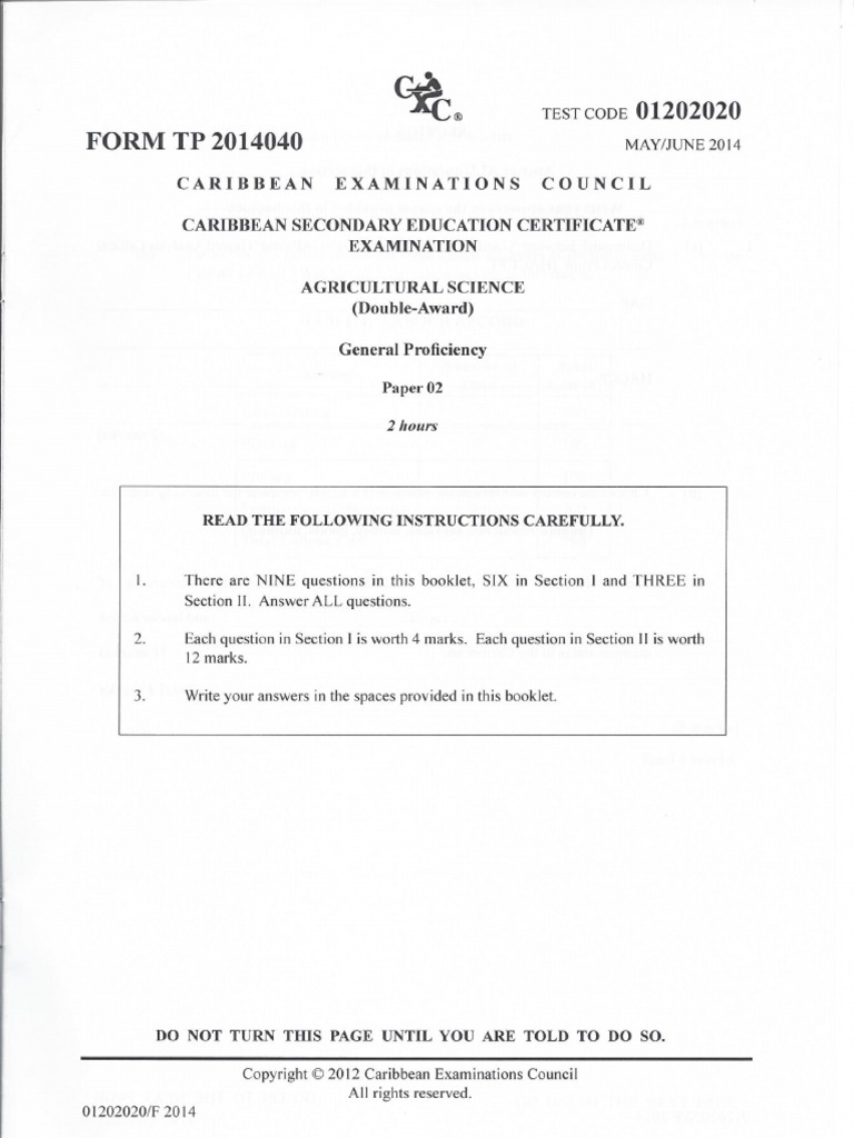 CSEC Agricultural Science (DA) Paper 2014 | PDF