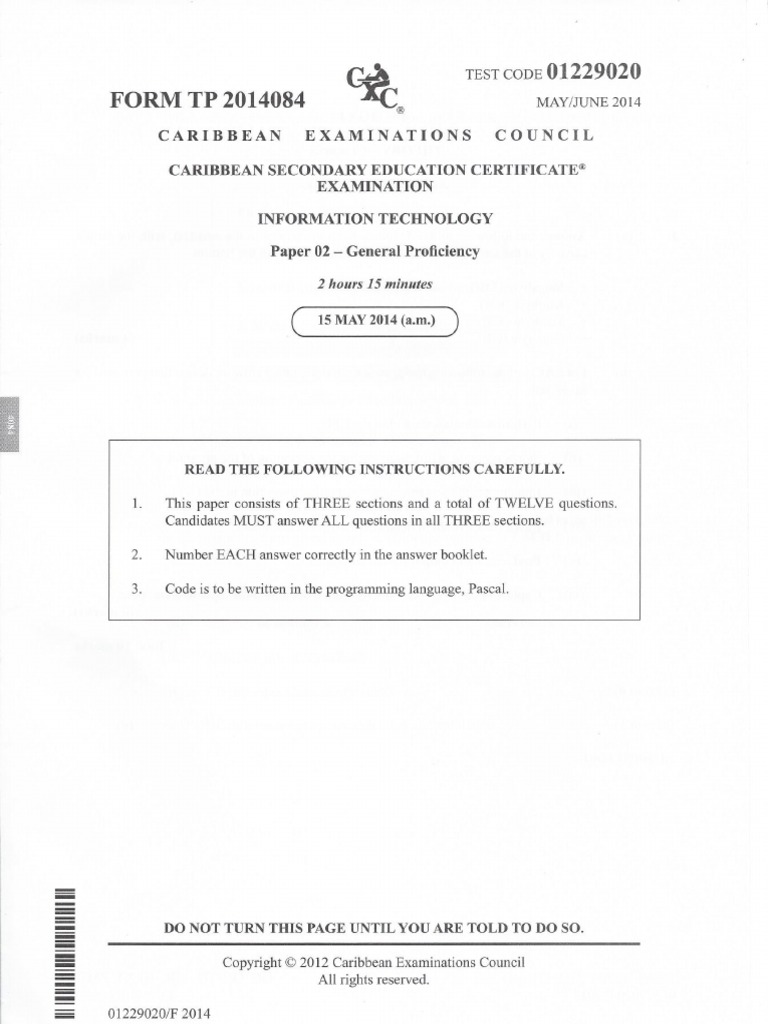CSEC Information Technology Paper 2 2014 | PDF