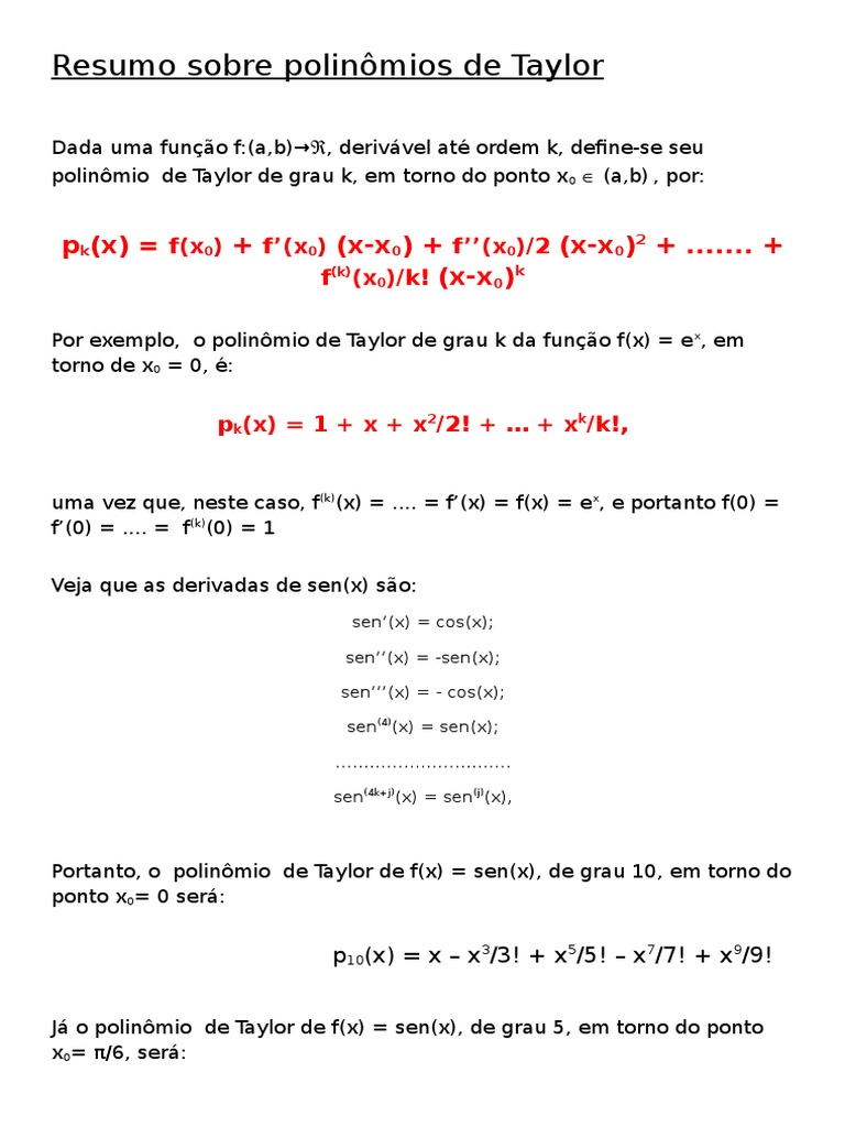Resumo de Polinômios de Taylor B | PDF | Derivado | Análise real