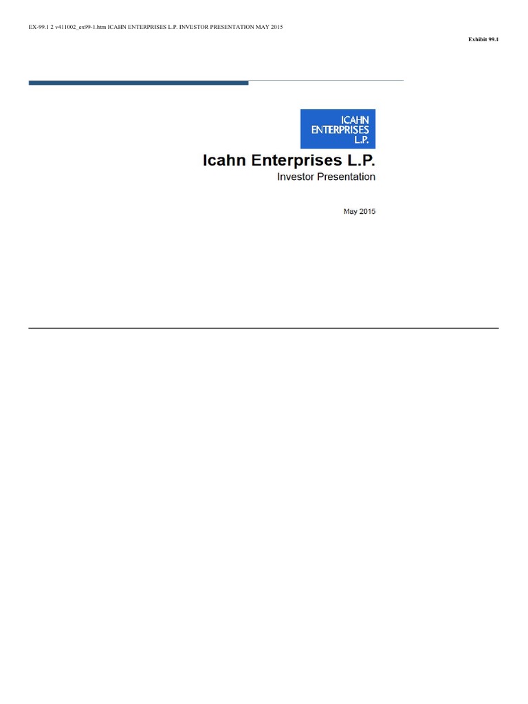 Icahn Enterprises - May 2015 Investor Presentation | PDF | Mergers And ...