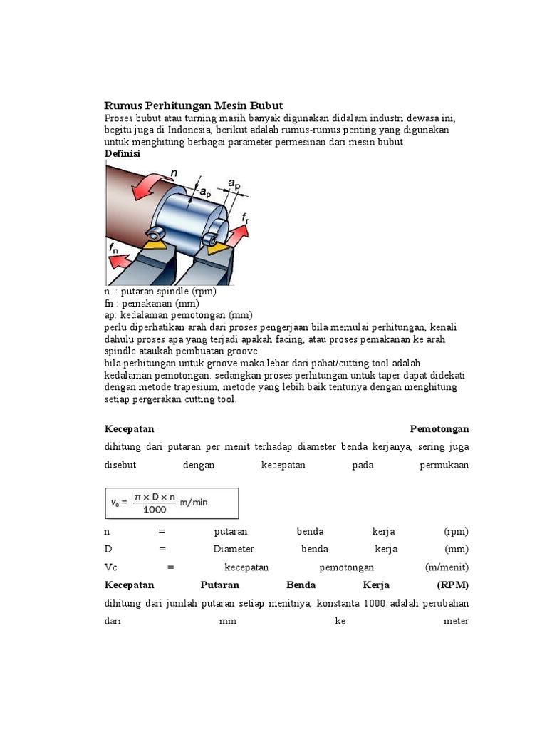 Rumus Perhitungan Mesin Bubut (Reupload) | PDF