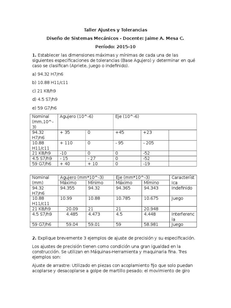 Ajustes y Tolerancias H7 en Mecánica | PDF | Eje | Perforar
