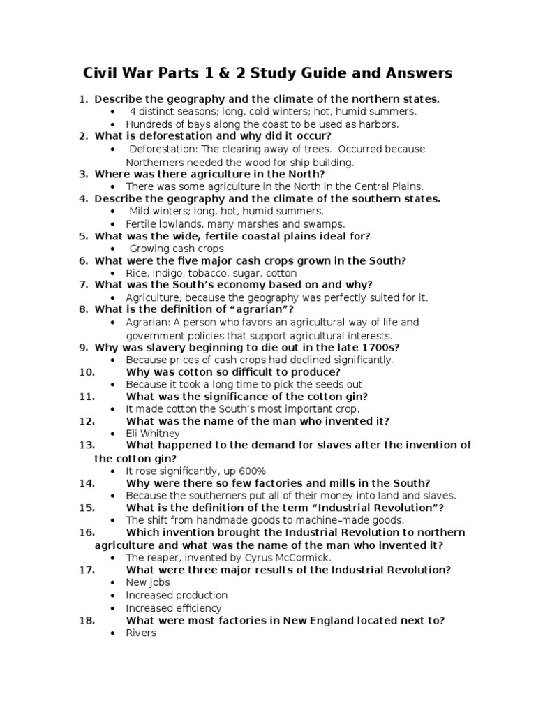Civil War Study Guide: Key Concepts & Facts | PDF | Abolitionism In The ...
