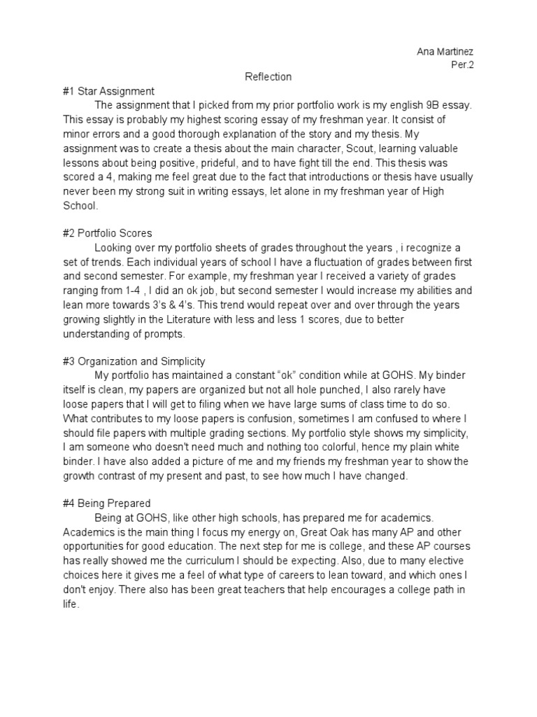 High School Portfolio Reflection Essay | PDF | Language Arts & Discipline