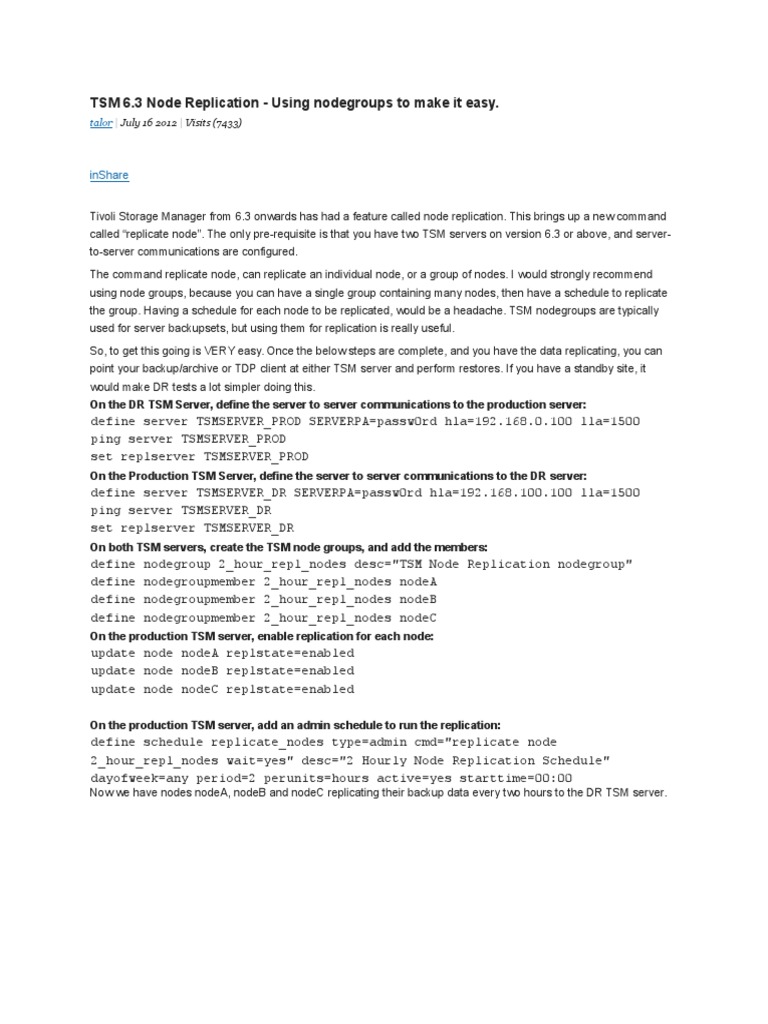 TSM 6.3 Node Replication Guide | PDF | Replication (Computing) | Node ...