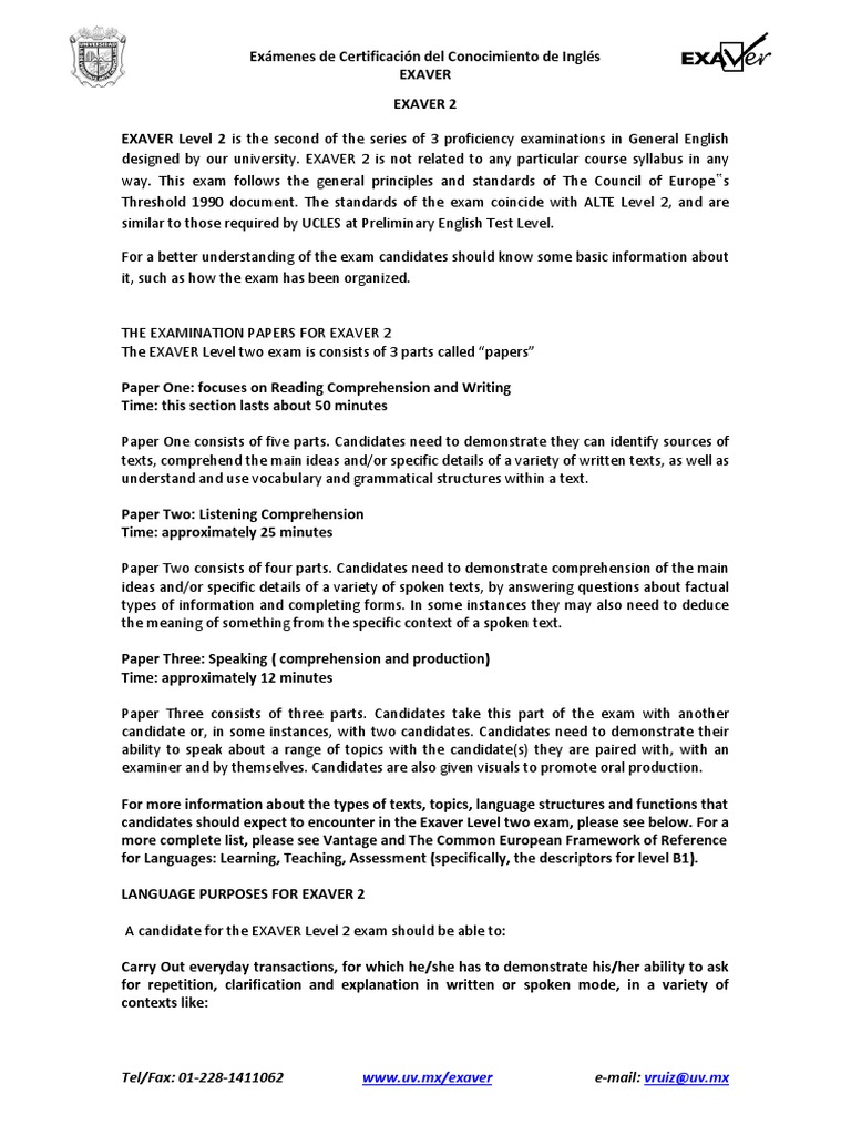 EXAVER 2 Guide For Candidates | PDF | Test (Assessment) | Reading ...