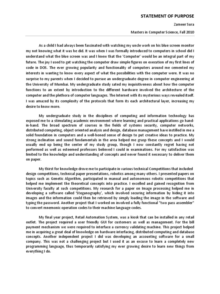 Statement of Purpose | PDF | Information Technology | Computing