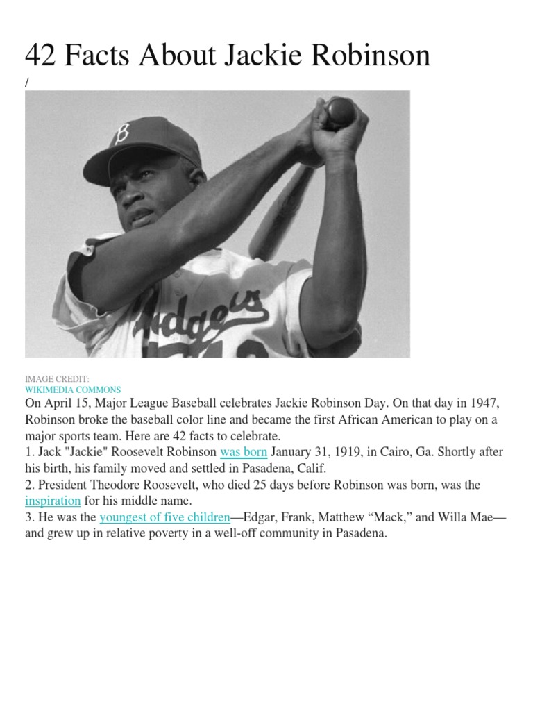 42 Facts About Jackie Robinson | PDF | Jackie Robinson | Baseball Leagues