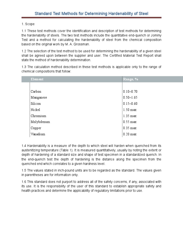 Standard Test Methods For Determining Hardenability of Steel | PDF ...