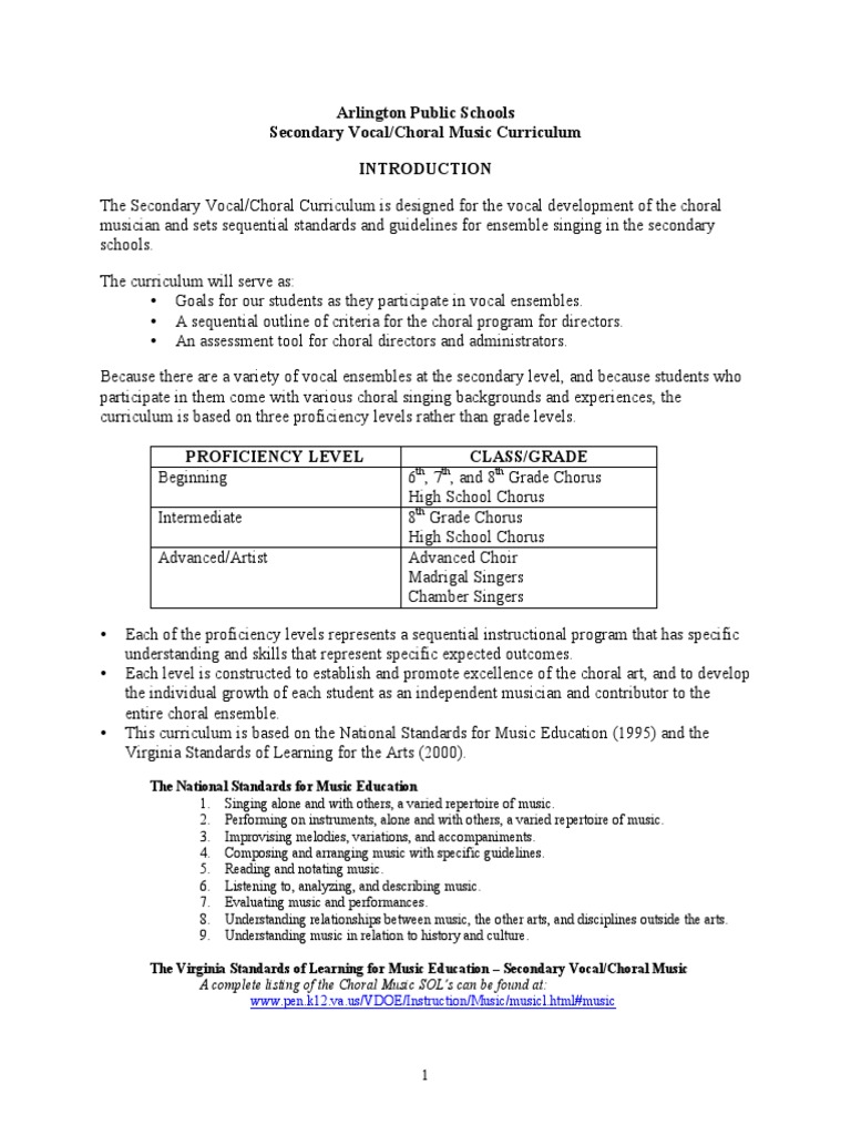 Secondary Choral Curriculum | PDF | Singing | Choir