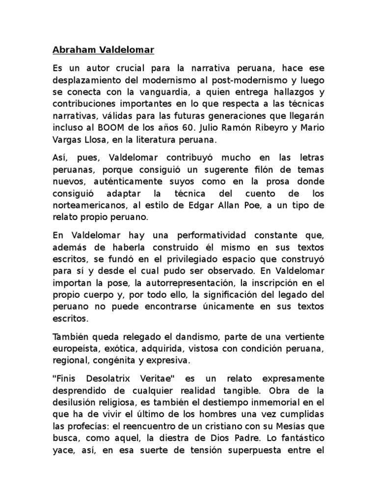Abraham Valdelomar | PDF | Realismo literario | Perú
