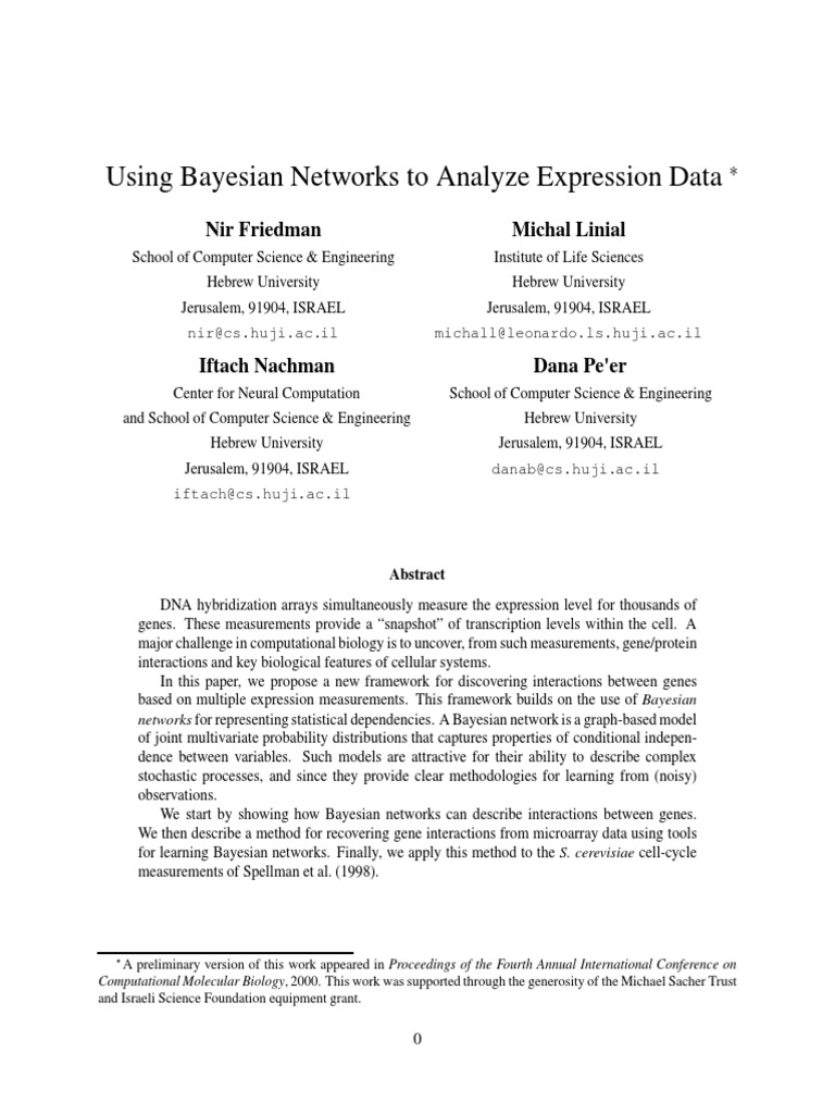 Using Bayesian Networks To Analyze Expression Data: Nir Friedman Michal Linial | PDF | Bayesian ...