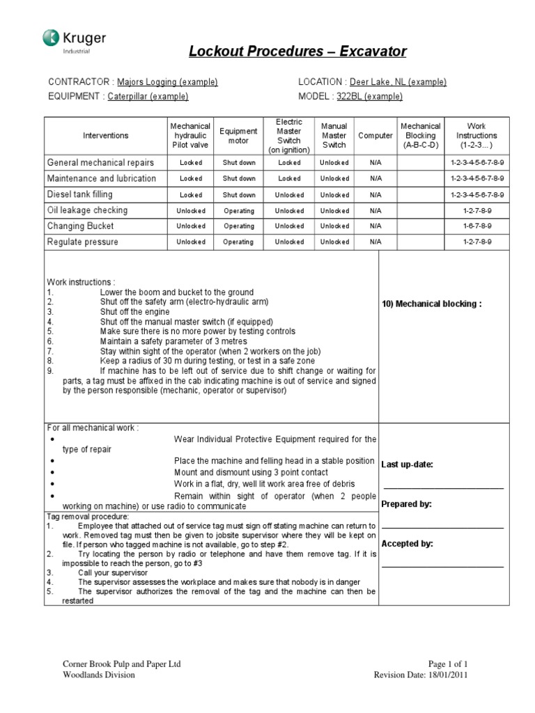 Excavator Lockout Safety Procedures | PDF