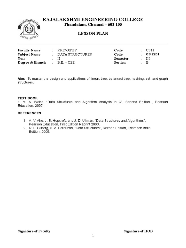 Ds Lesson Plan | PDF | Data Structure | Algorithms