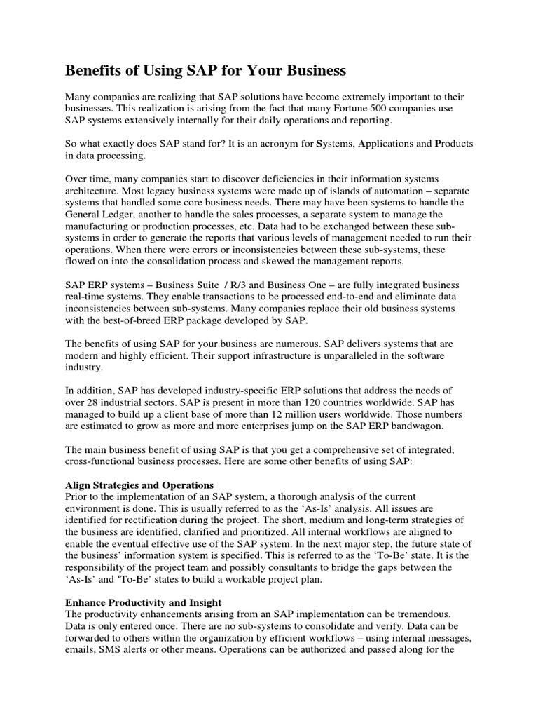 Benefits of Using SAP For Your Business PDF | PDF | Sap Se | Enterprise ...