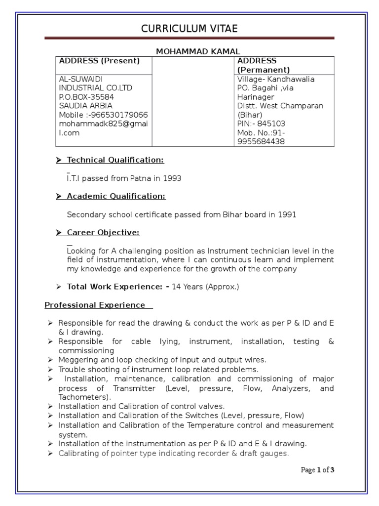 Mohammad Kamal CV | PDF | Instrumentation | Calibration