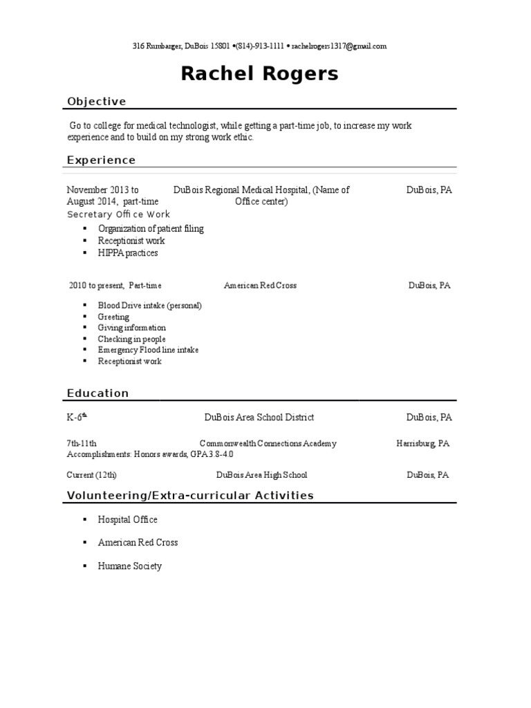 Rachel Rogers' Resume for Medical Tech | PDF