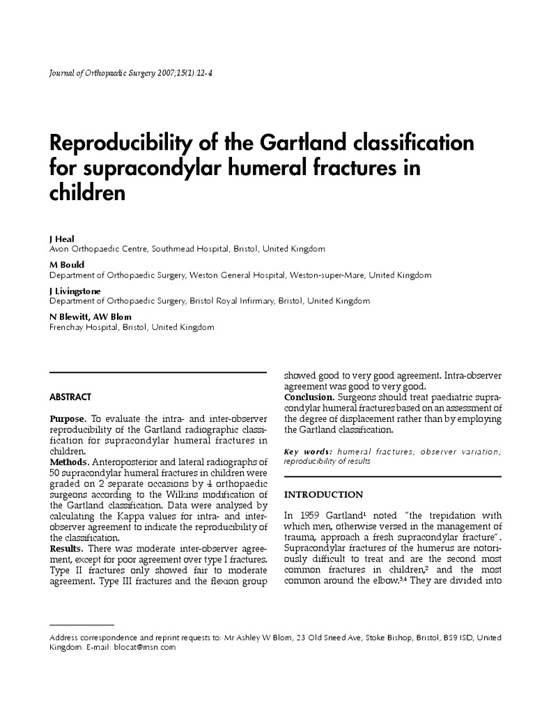 Reproducibility of the Gartland Classification for Pediatric ...