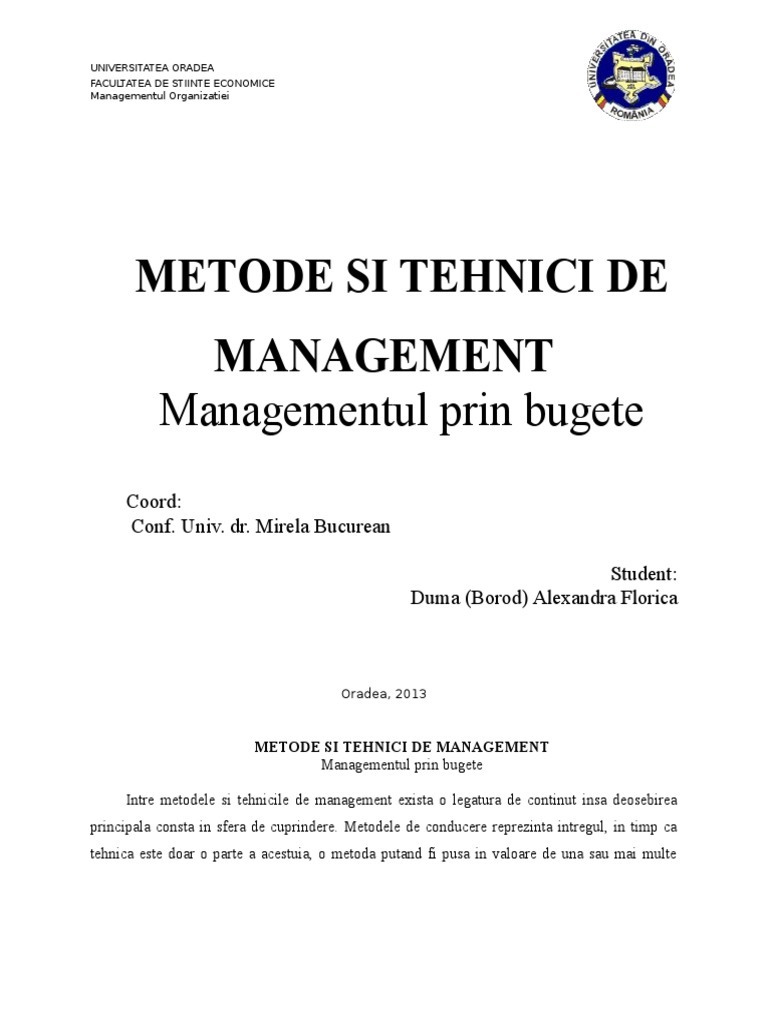 Metode Si Tehnici de Management | PDF