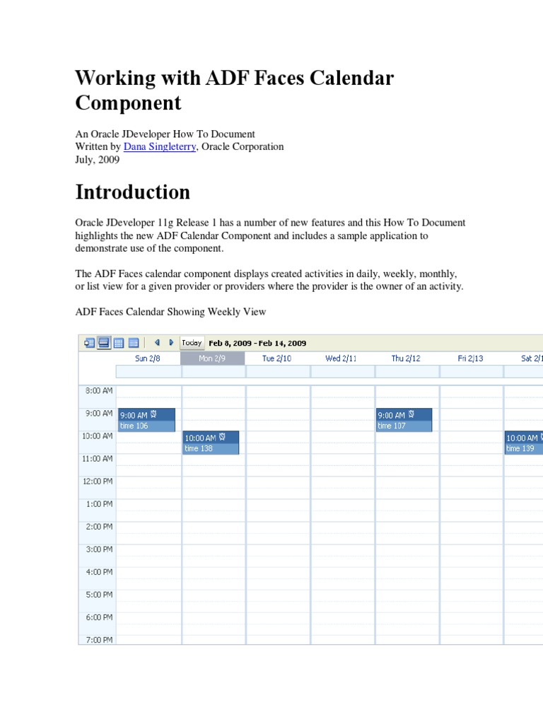 Working With ADF Faces Calendar Component | Oracle Database | Databases